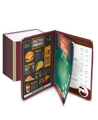 30pc 8.5x14 Menu Cover Trifold 6 View 3 Page Restaurant Cafe Book Clear ...