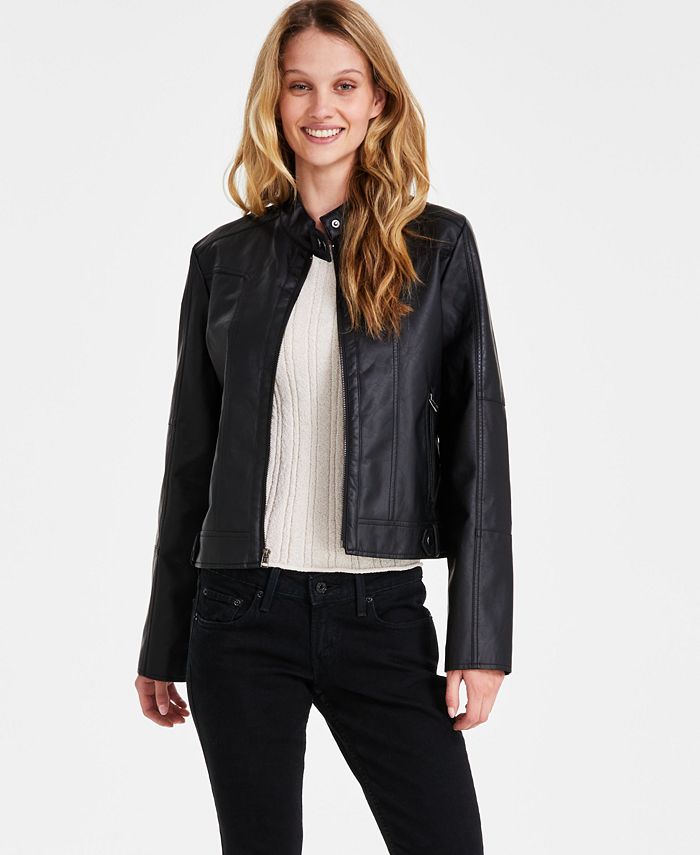Maralyn & Me Juniors'Faux-Leather Zip-Front Jacket - Macy's