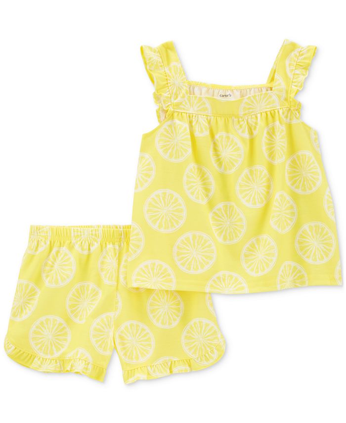 Carter's Little & Big Girls Lemon-Print Loose-Fit Pajamas Set, 2 Piece ...