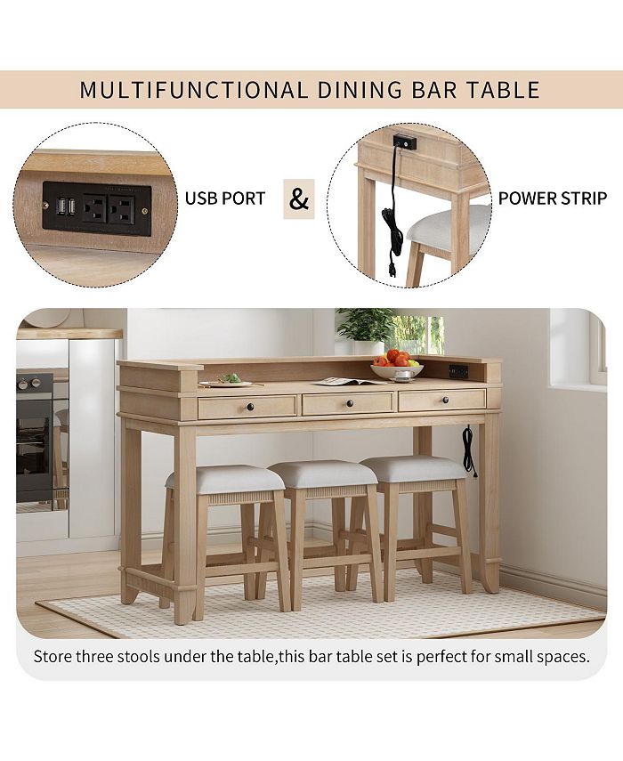 Simplie Fun Dining Bar Table Set with 3 Stools and Drawers - Macy's