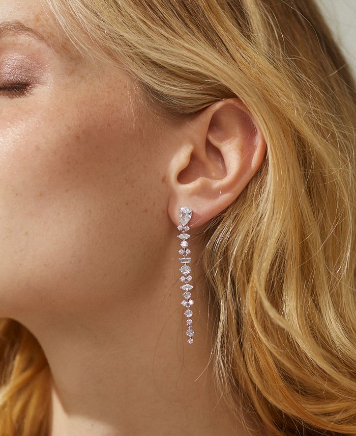 Eliot Danori Silver-Tone Mixed Cubic Zirconia Linear Drop Earrings ...