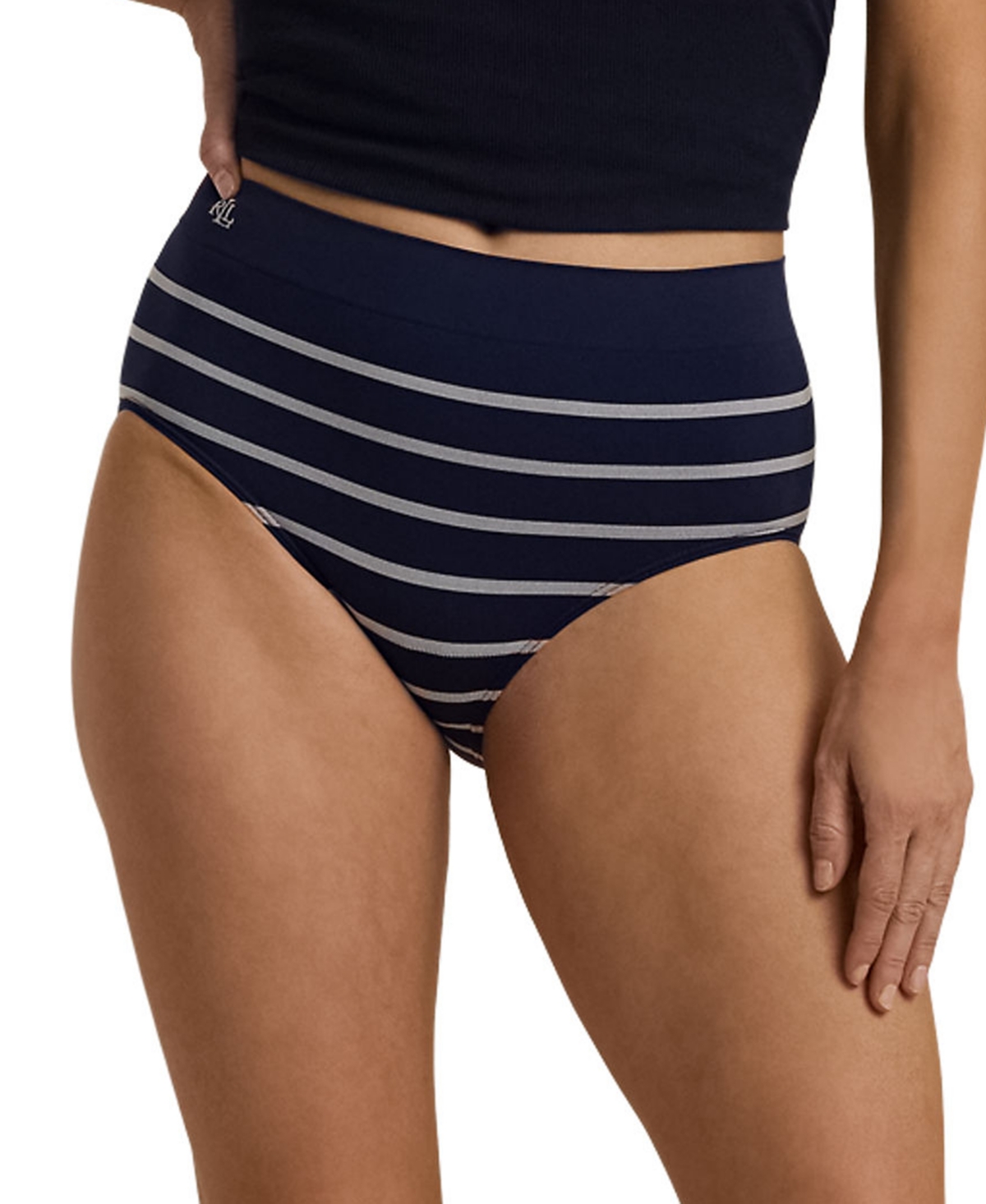 Lauren Ralph Lauren Womens Seamless Striped High-Rise Briefs - Navy