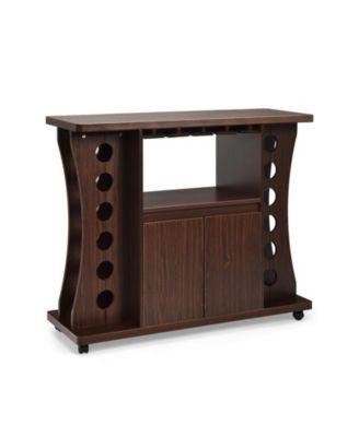 Slickblue Rolling Buffet Sideboard Wooden Bar Storage Cabinet-Walnut ...