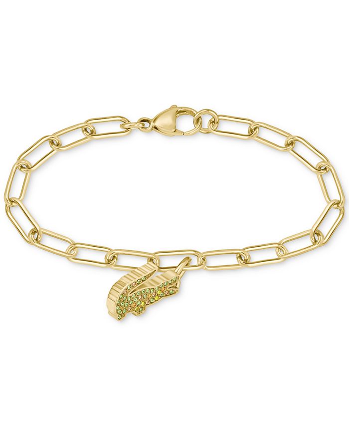 Lacoste Multicolor Crystal Crocodile Paperclip Link Chain Bracelet - Macy's