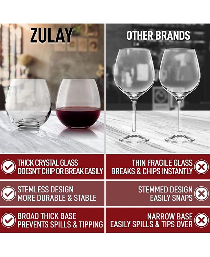 Zulay Kitchen 2 Piece Stemless Wine Glasses Set - Perfect For Wine ...