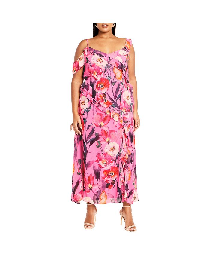 City Chic Plus Size Ruffle Love Print Maxi Dress Macys