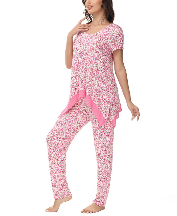 Lori Goldstein Women's Printed Short Sleeve Tunic with Pant Pajama Set ...