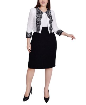 NY Collection Petite Lace-Detail 2 Piece Textured Knit Dress Set - Macy's