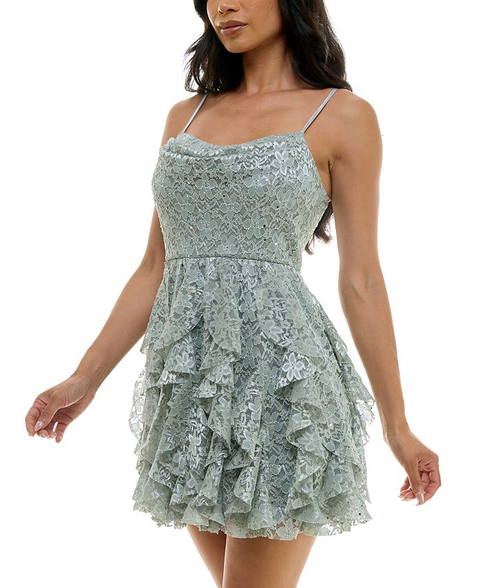 pear culture Juniors' Sequined Lace Ruffled Petal Dress - Macy's