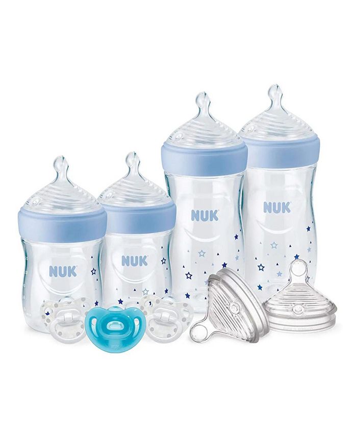 NUK Simply Natural 9 Piece Baby Bottles with SafeTemp Gift Set - Blue ...