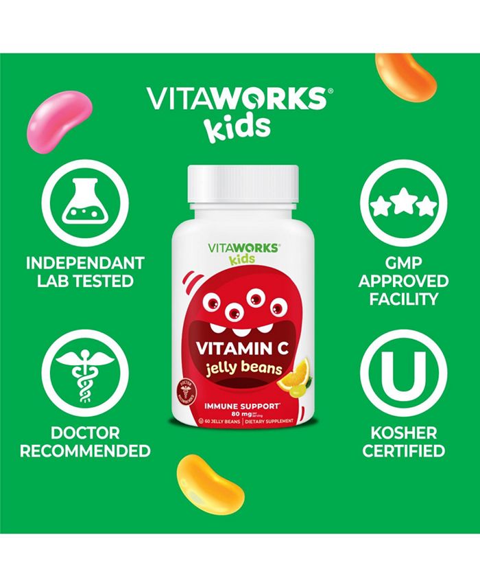 Vitaworks Kids Vitamin C 80 mg Jelly Beans - Immune Function - Tasty Natural Orange Blast Flavor ...