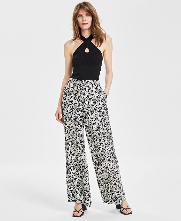 Bar III Women's Printed Wide-Leg Pants, Created for Macy's - Macy's