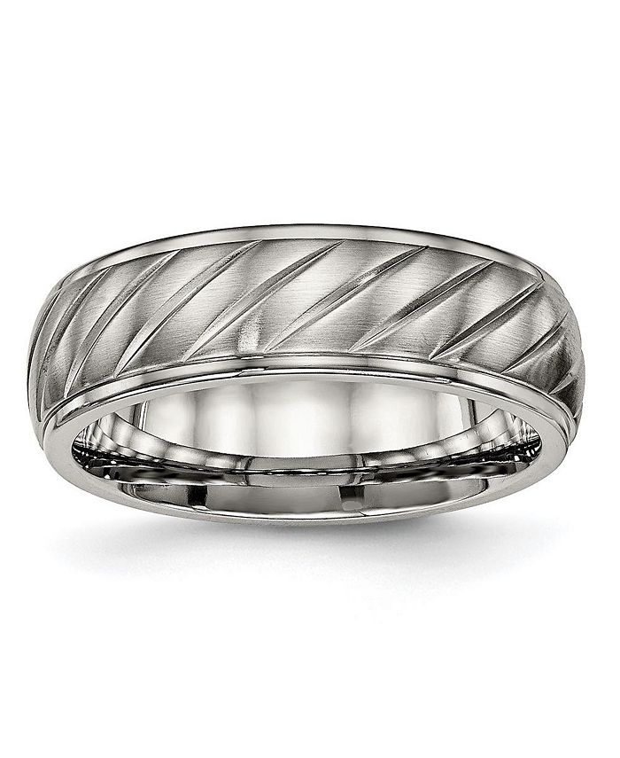 Chisel Titanium Brushed and Polished Grooved Wedding Band Ring - Macy's