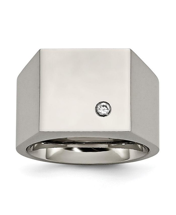 Chisel Titanium Polished CZ Signet Ring - Macy's