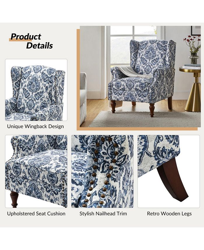 Hulala Home Millicent Upholstered Wingback Armchair with Nailhead Trim ...