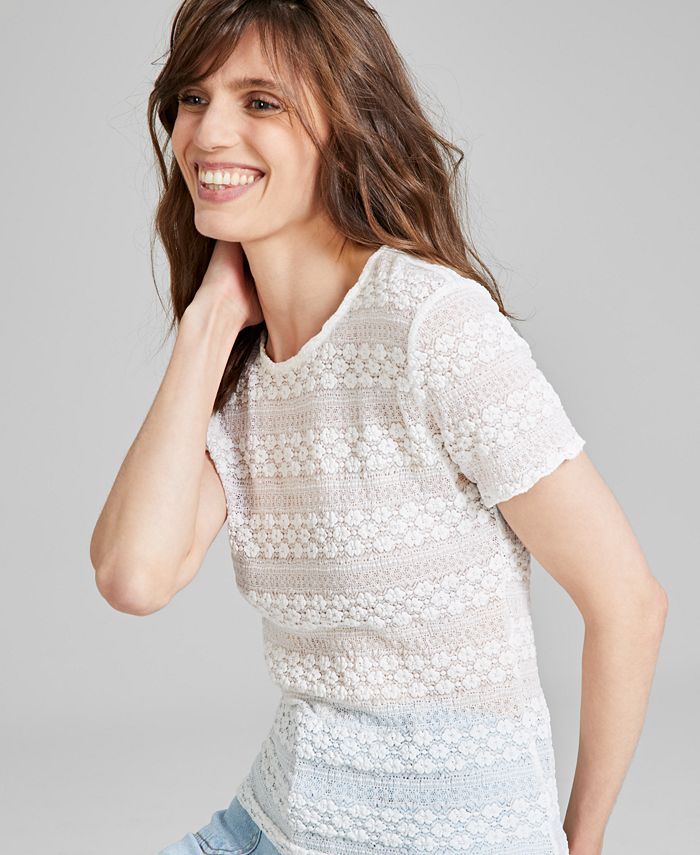 And Now This Women's Short-Sleeves Lace Top, Created for Macy's - Macy's