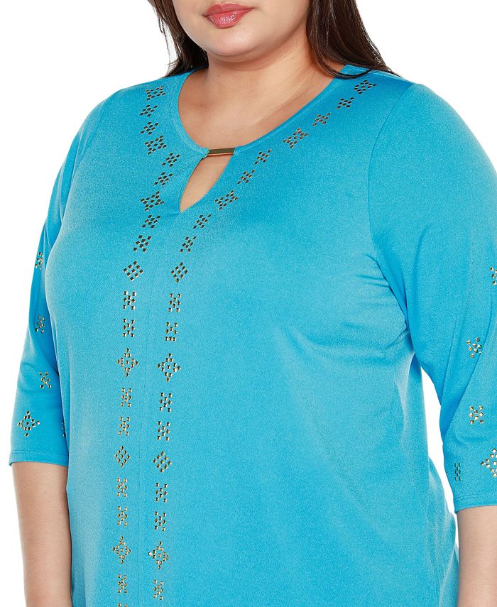 Belldini Black Label Plus Size Embellished Keyhole Knit Top - Macy's