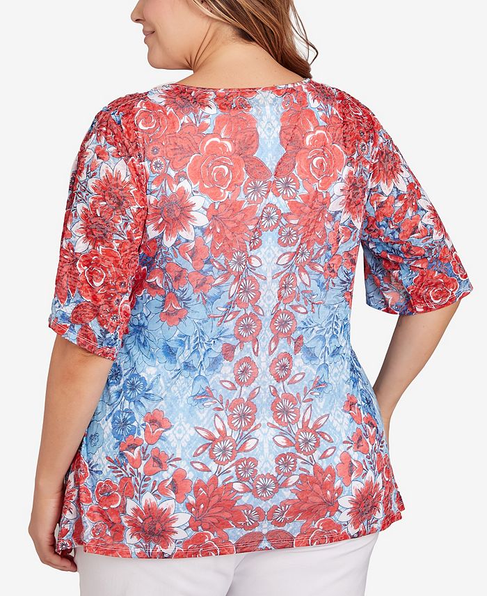 Ruby Rd. Plus Size Burnout Sublimation Mirrored Top - Macy's