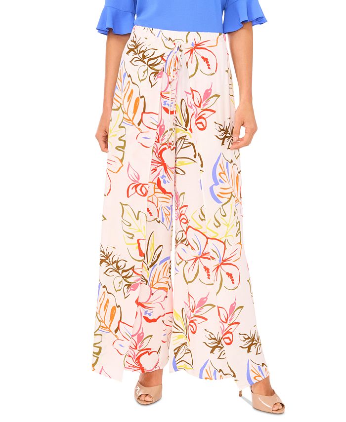 CeCe Women's Tropical-Print Self-Tie Overlap Pants - Macy's