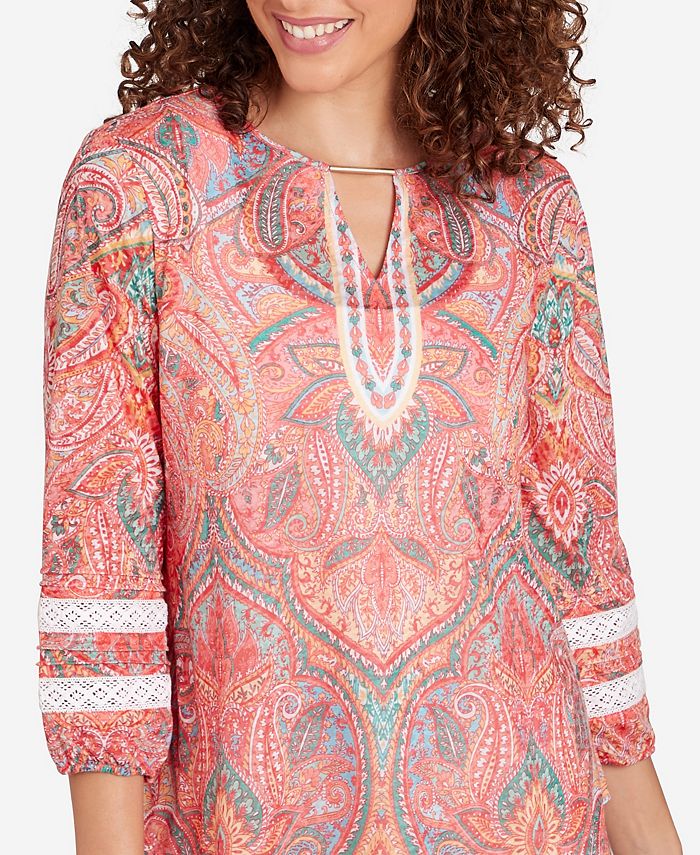 Ruby Rd. Petite Paisley Lace Knit Top - Macy's