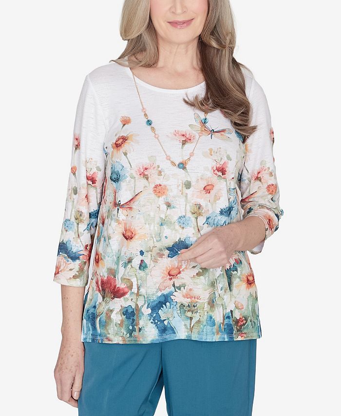 Alfred Dunner Sedona Sky Women's Dragonfly Top With Necklace - Macy's