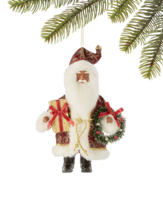 Holiday Lane White & Green 8" African American Gift Box Santa Ornament ...