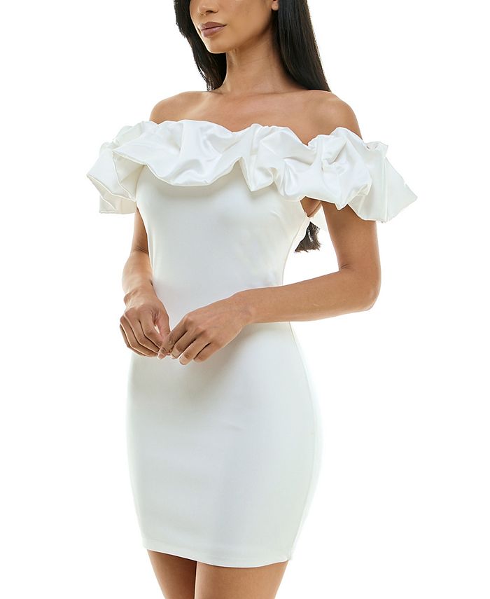 City Studios Juniors' Ruffled Off-The-Shoulder Bodycon Dress - Macy's