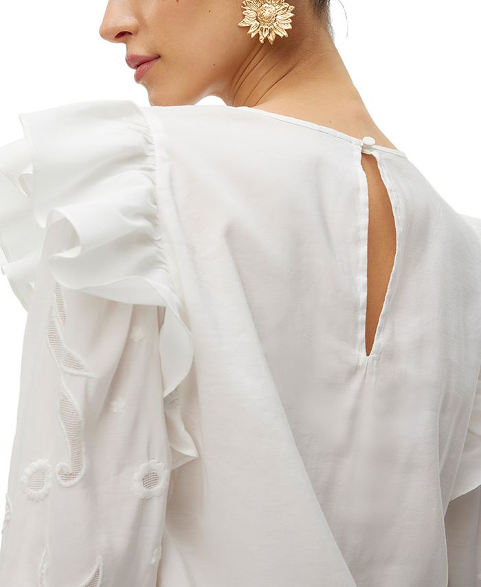 Vero Moda Women's Bilde Embroidered-Sleeve Frilled Top - Macy's