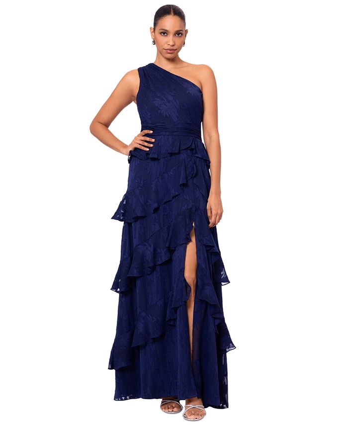 XSCAPE Women's Tiered One-Shoulder Gown - Macy's