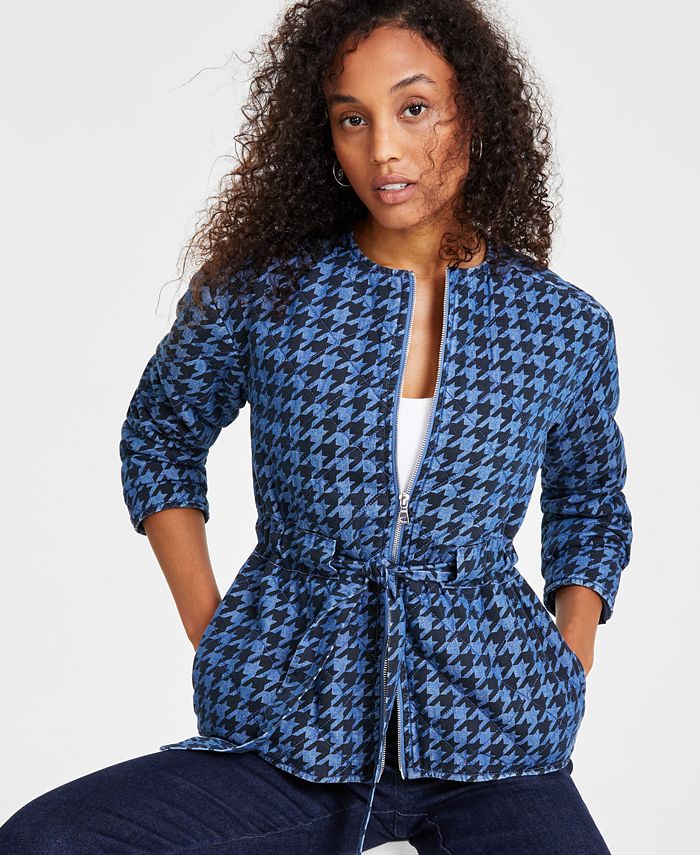 Anne Klein Women's Quilted Herringbone Tie-Waist Jacket - Macy's