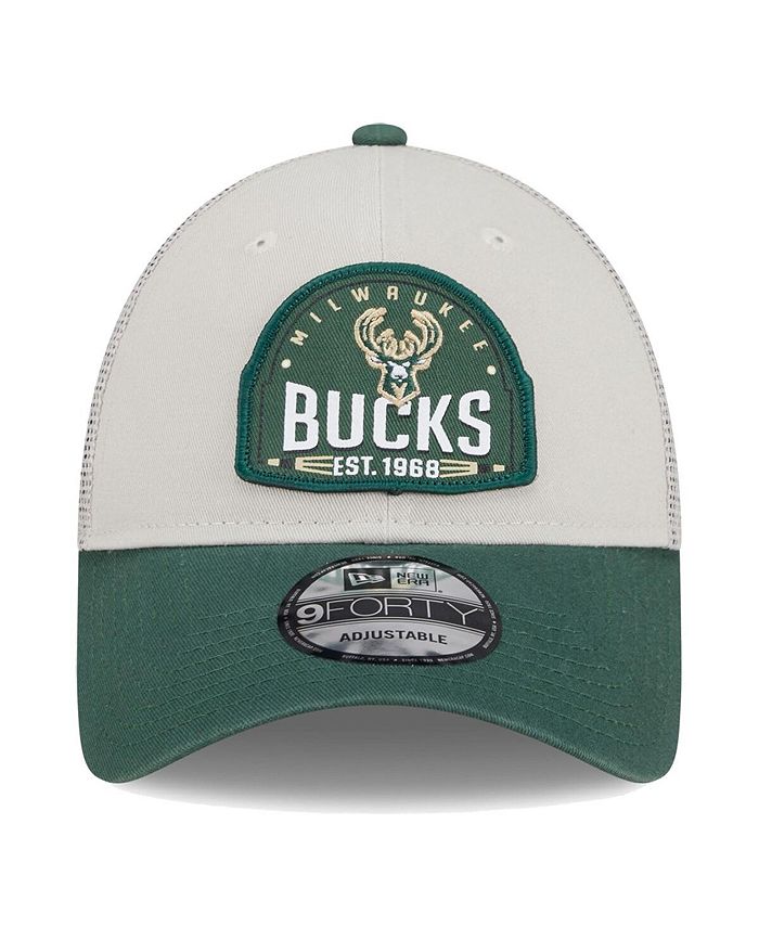 New Era Men's Khaki/Hunter Green Milwaukee Bucks Throwback Patch ...