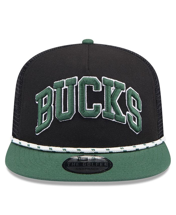 New Era Men's Black/Hunter Green Milwaukee Bucks Throwback Team Arch ...