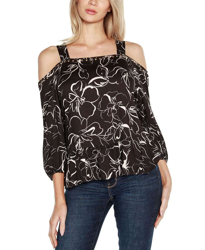 Belldini Women's Embellished Cold Shoulder Top - Macy's