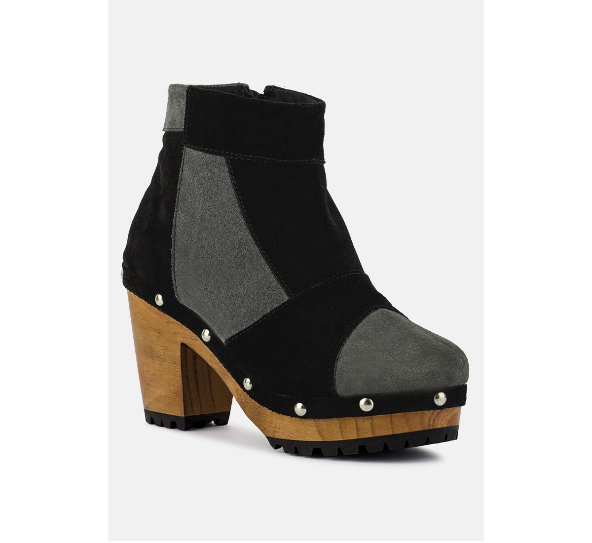 Click here for Huron Womens Fine Suede Patchwork Ankle Boots - Bl... prices