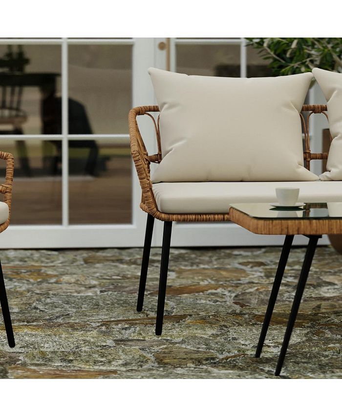 MERRICK LANE Armon Four Piece Indoor/Outdoor Boho Open Weave Natural ...