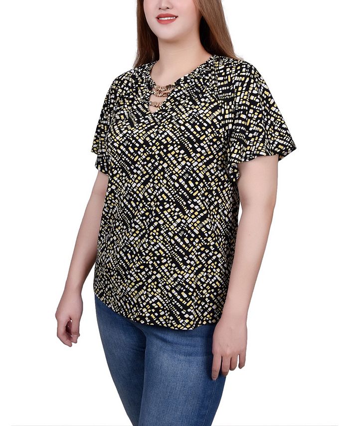 NY Collection Raglan Sleeve Top with Chain Details - Macy's