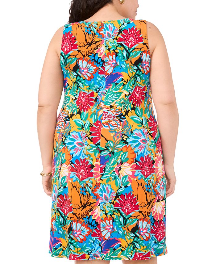 MSK Plus Size Printed Three-Ring Sleeveless Shift Dress - Macy's