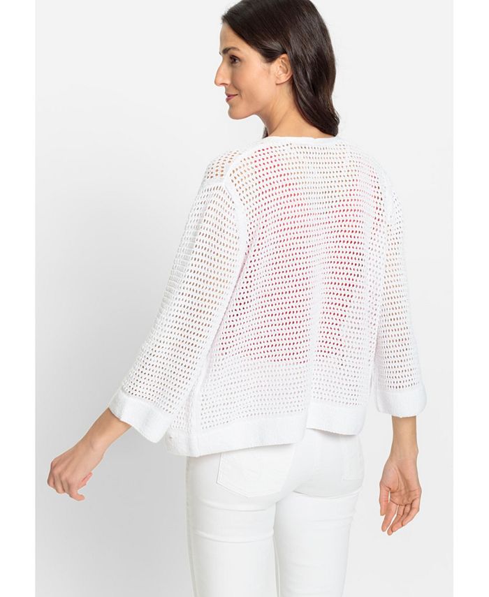 Olsen Women's Linen Blend 3/4 Sleeve Open Knit Cardigan - Macy's