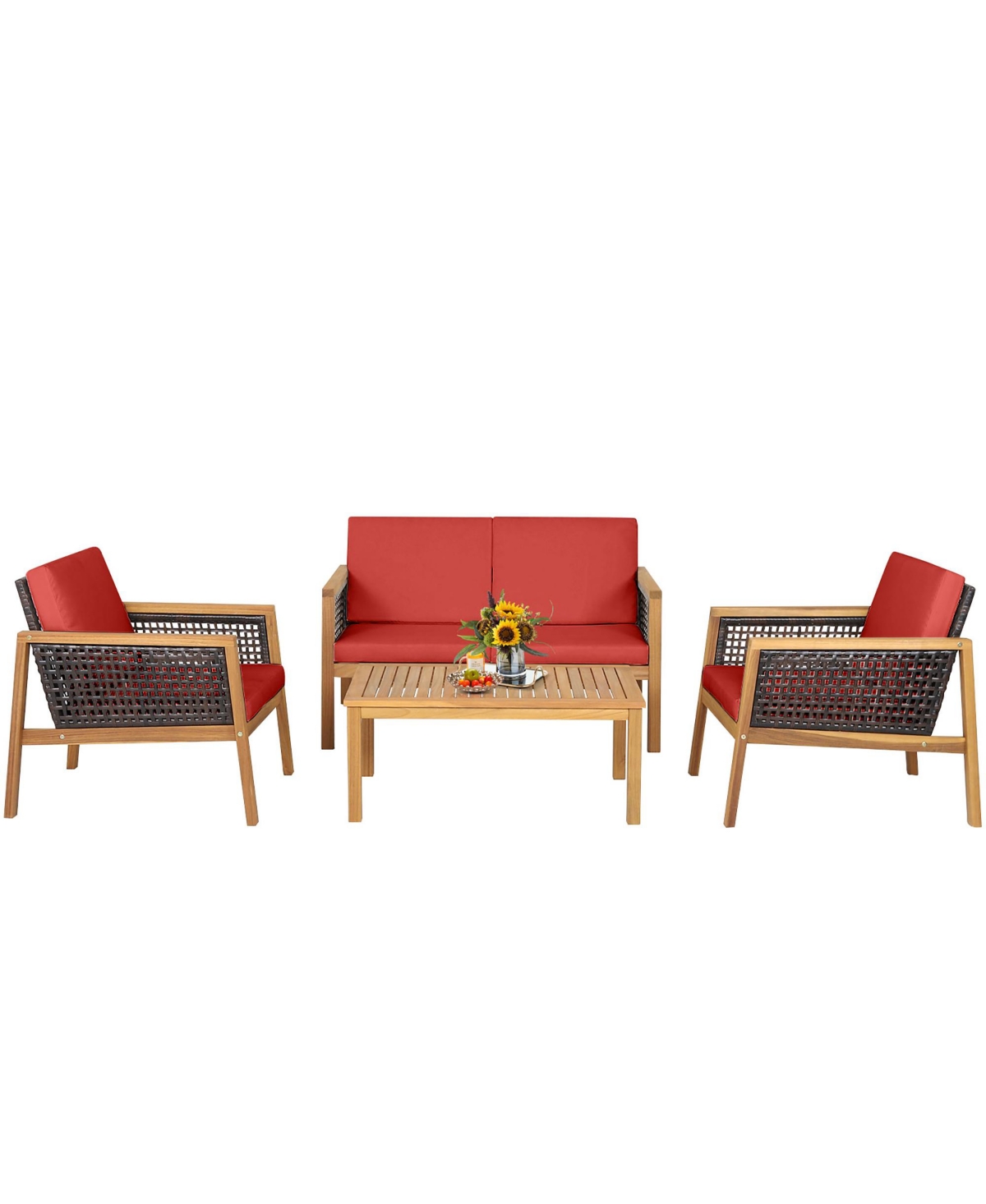Click here for Gymax 4PCS Patio Acacia Wood Furniture Set Pe Ratt... prices