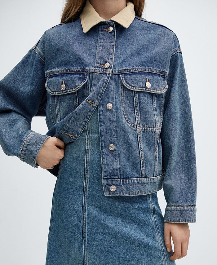 MANGO Women's Contrast Denim Jacket - Macy's