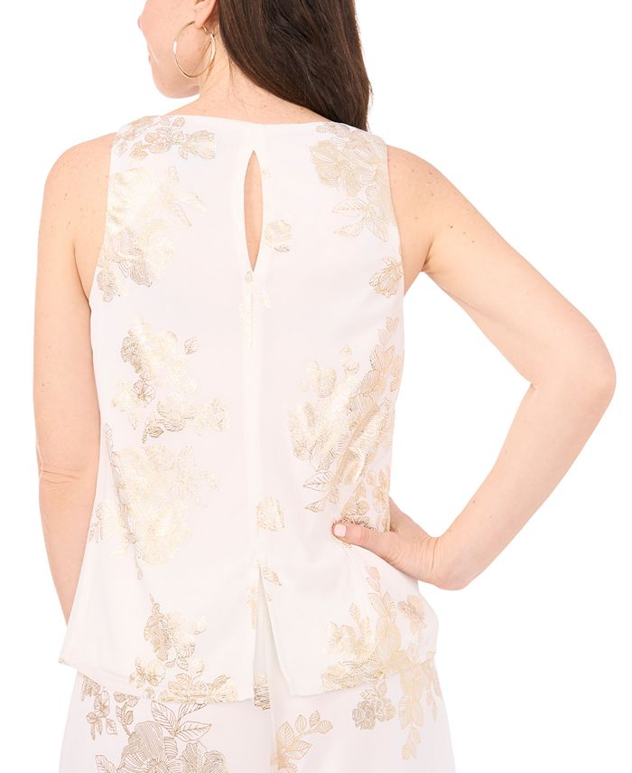 MSK Petite Metallic-Print Keyhole-Back Top - Macy's