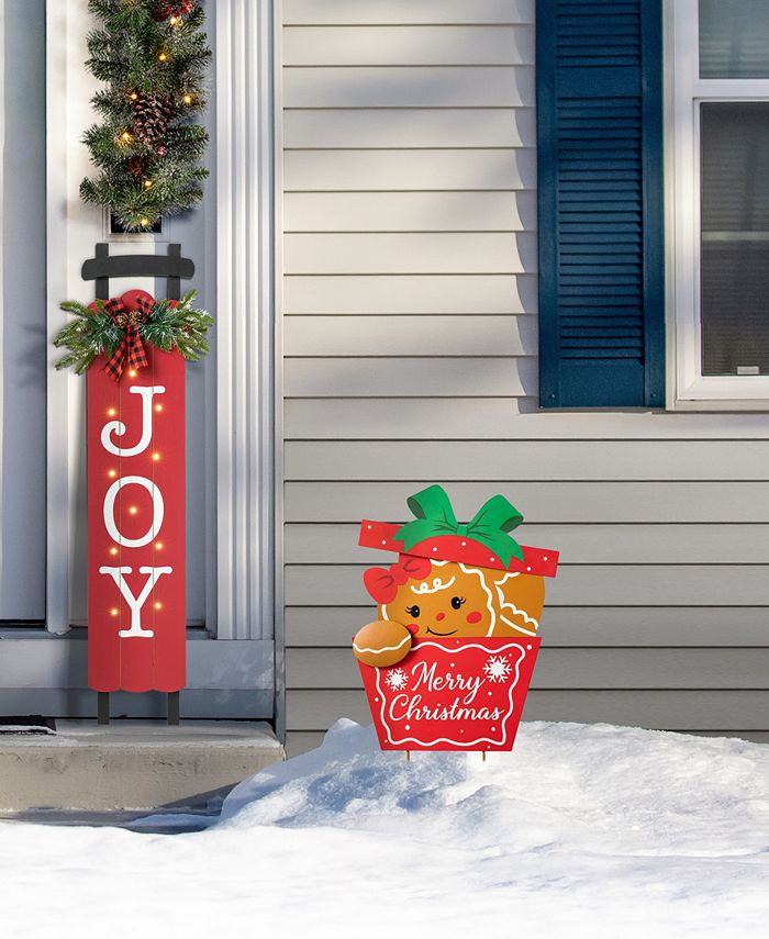 Glitzhome 24"H Christmas Metal Gingerbread Giftbox Yard Stake or ...