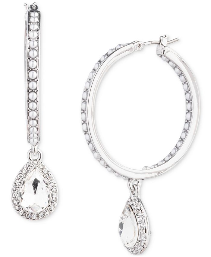 Givenchy Silver-Tone Pear-Shape Crystal Halo Charm Imitation Pearl Hoop ...
