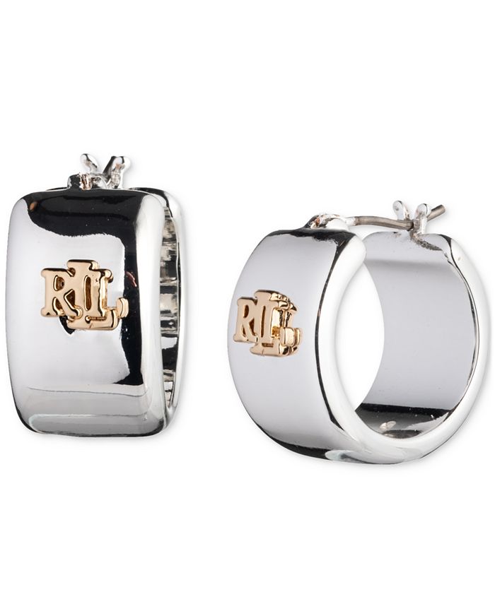 Lauren Ralph Lauren Two-Tone Extra-Small Logo Wide Hoop Earrings, 0.43 ...