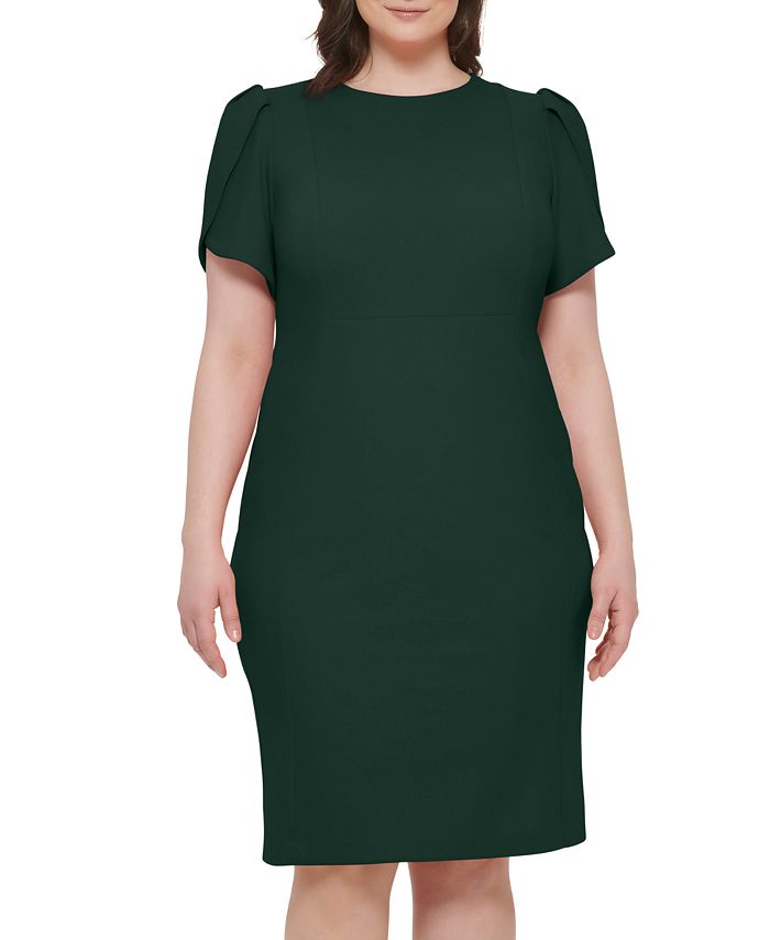 Calvin Klein Plus Size Scuba Crepe Tulip-Sleeve Sheath Dress - Macy's