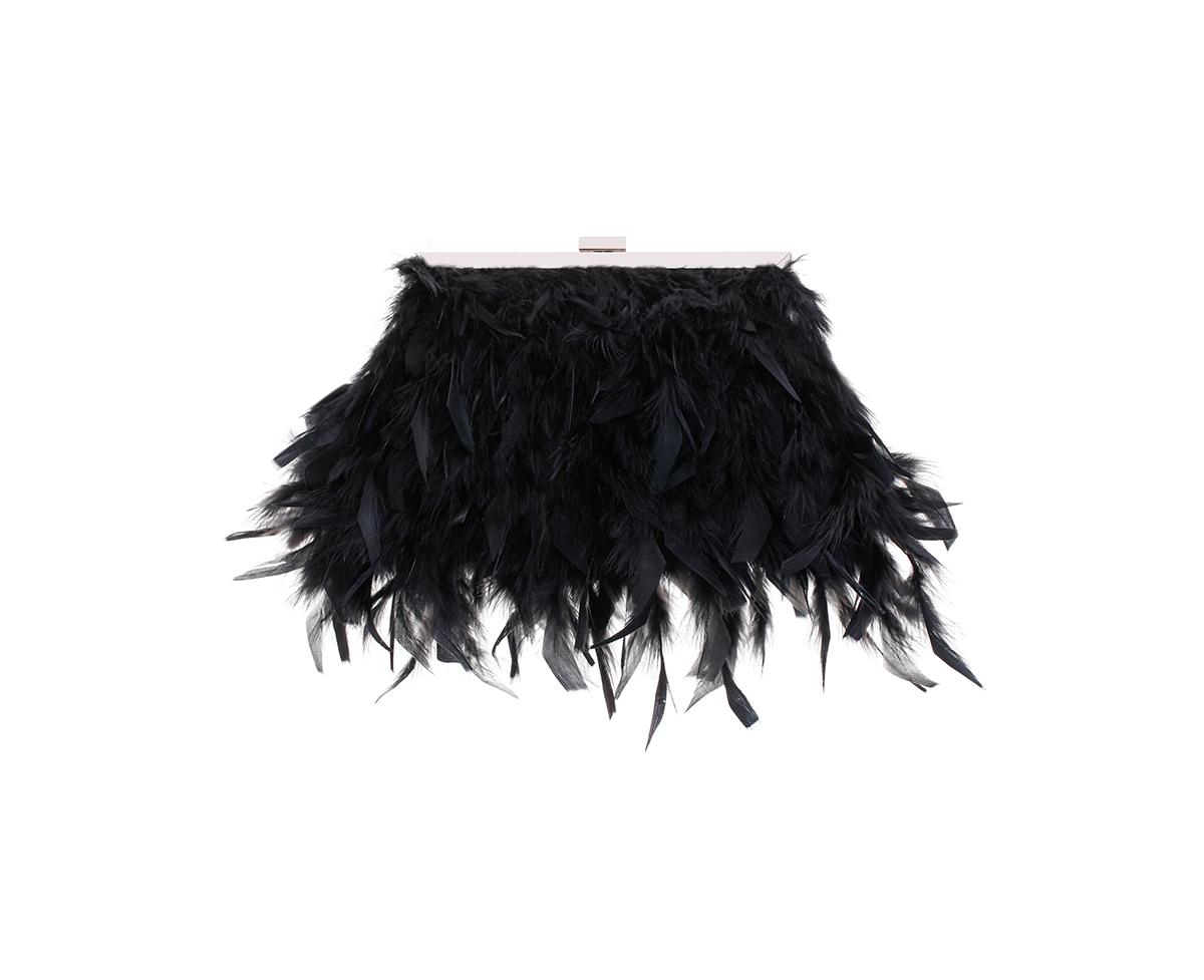 Click here for Nina All Over Feather Frame Clutch - Black prices