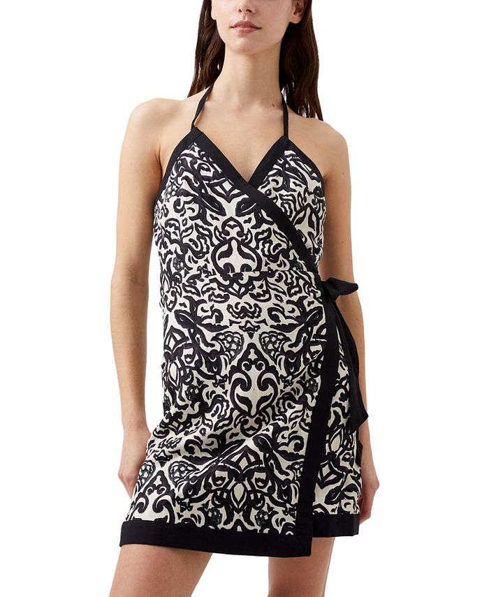 French Connection Women's Printed Halter Sleeveless Wrap Dress - Macy's