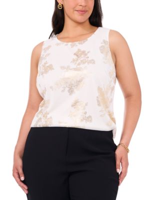 MSK Plus Size Metallic-Print Keyhole-Back Top - Macy's