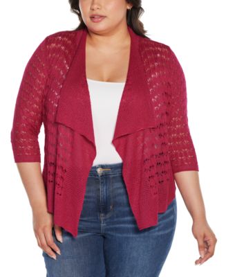 Belldini Plus Size Pointelle Stich Flowy Open Cardigan Sweater - Macy's