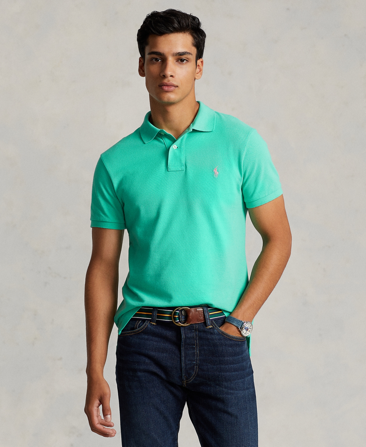Polo Ralph Lauren Mens Classic-Fit Mesh Polo Shirt - Sunset Green